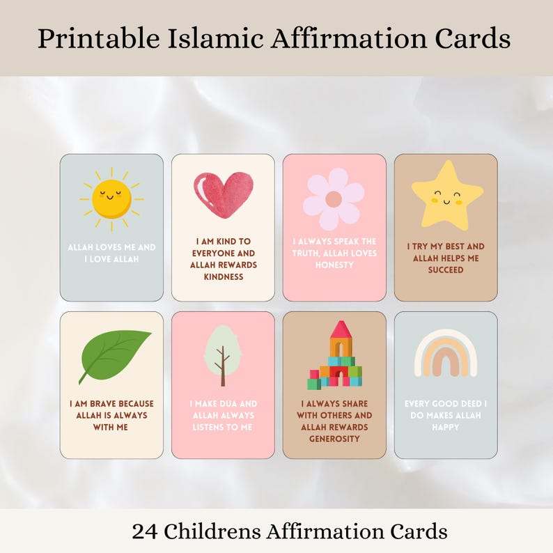Printable Islamic Affirmation Cards for Kids| 24 Positive Daily ...