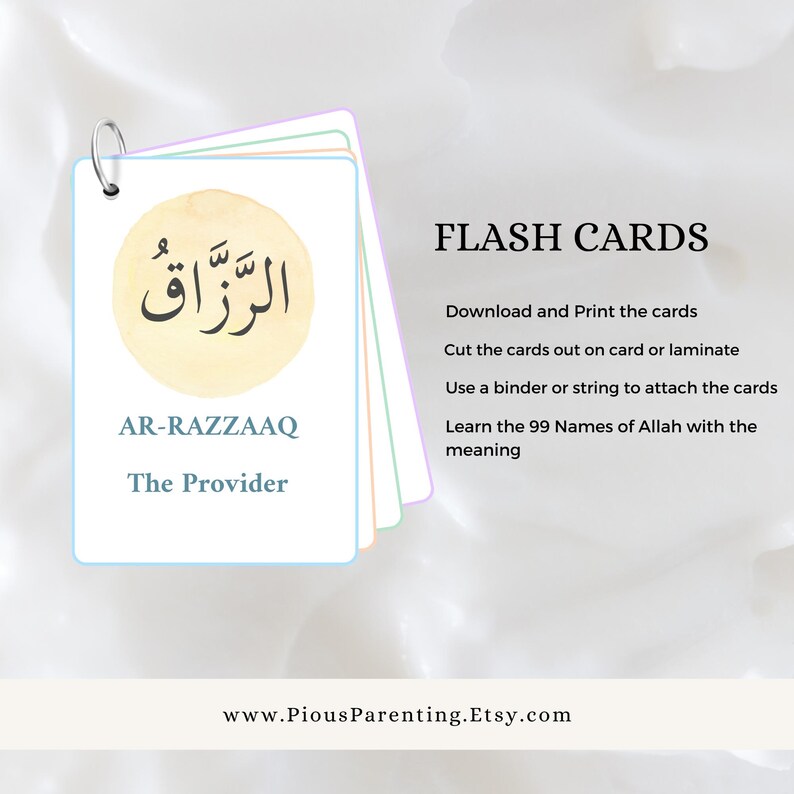 99 Names of Allah Flashcards | Printable Digital Download | Arabic ...