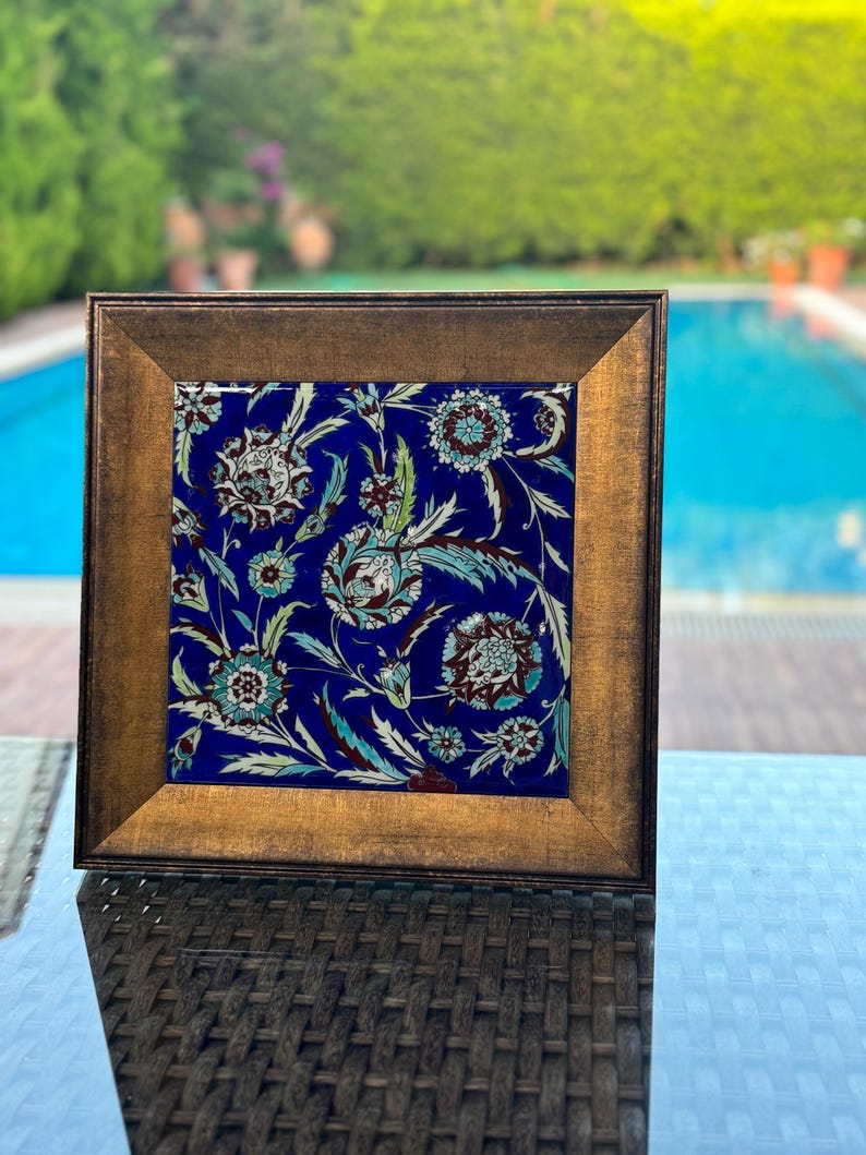 Izniceatr Antique Gold Framed İznik Tile Panel - Etsy