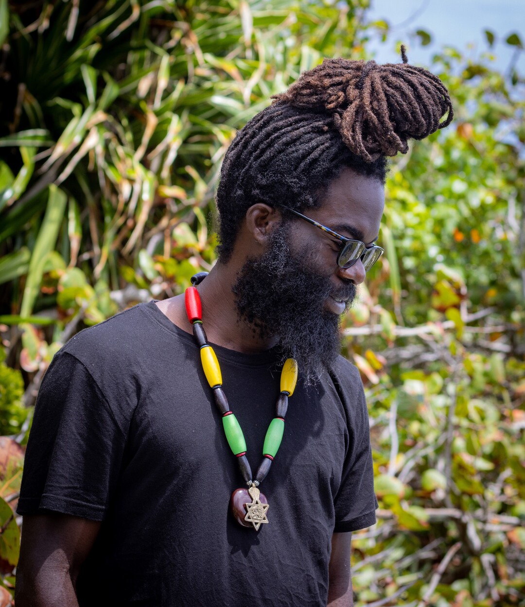 RASTA Large Bead Necklace Sea Heart Lion of Judah Star of David ...