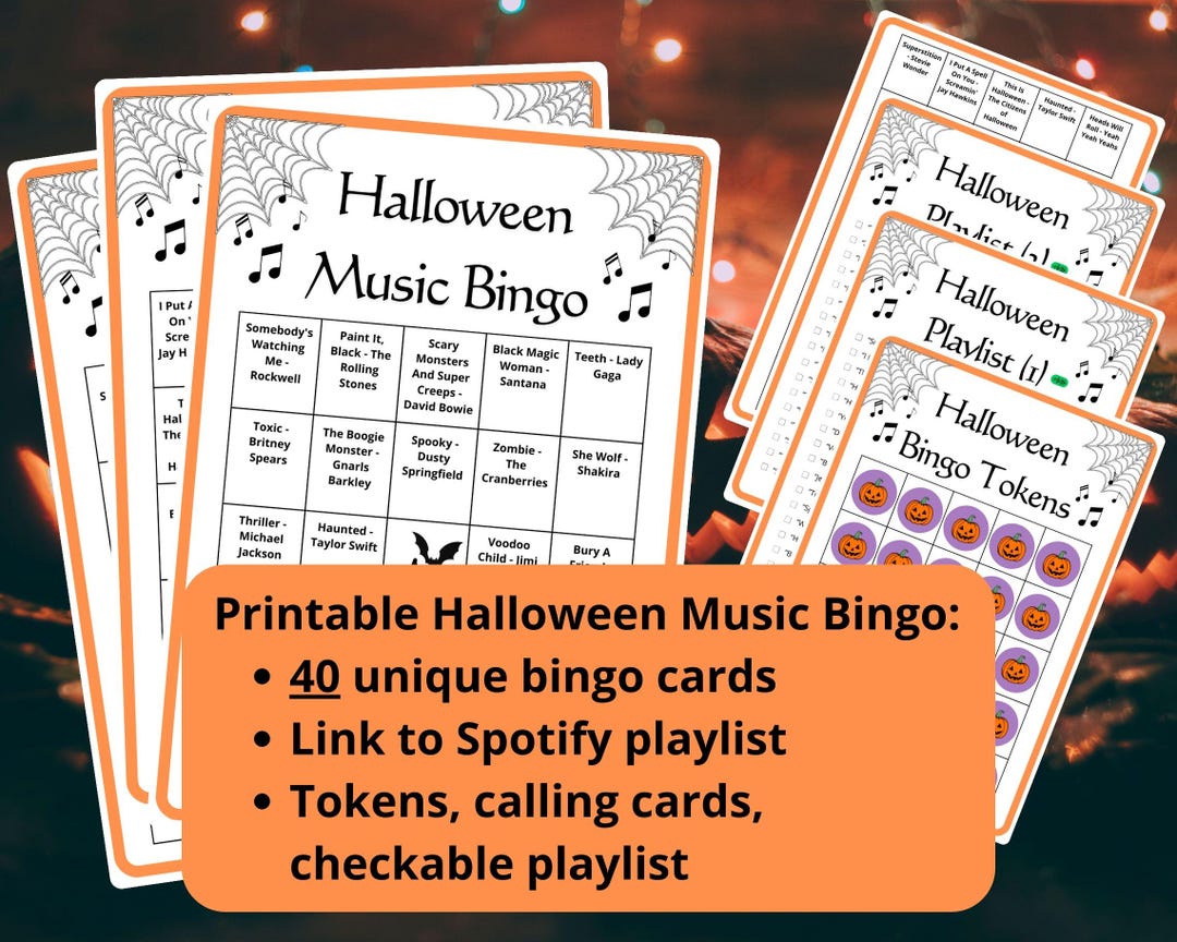 40 Halloween Music Bingo Cards - Halloween Music Game Including Spotify ...