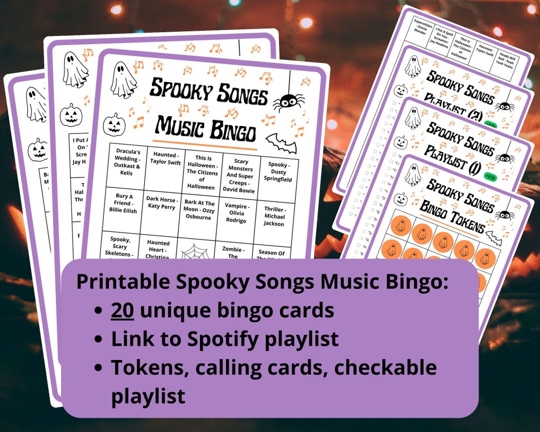 20 Spooky Songs Music Bingo Cards Halloween Music Game Music Spotify ...
