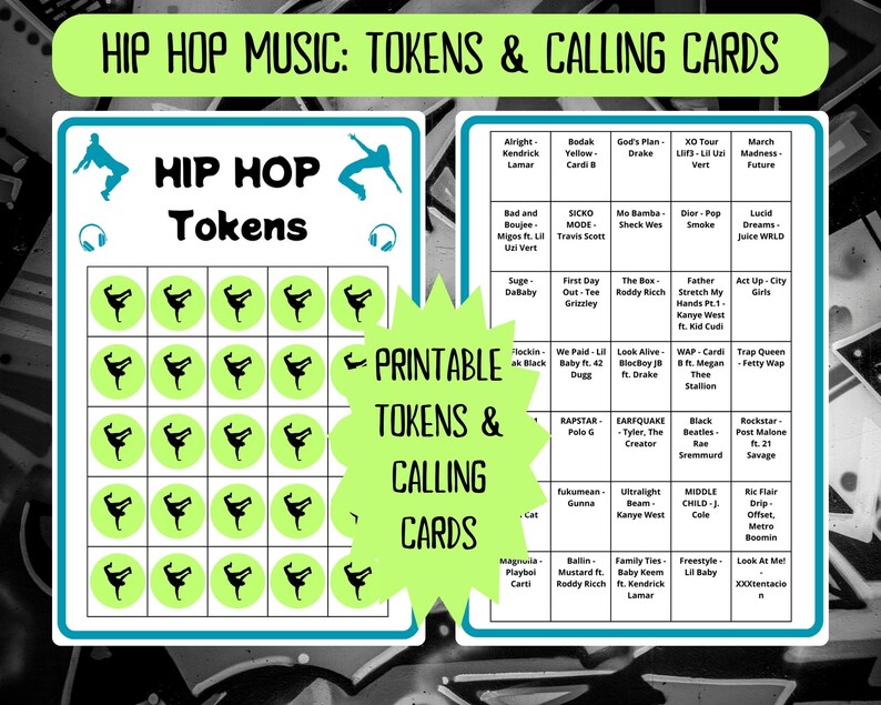 60 Hip Hop Music Bingo Cards Music Bingo 2010's 2020's Hip Hop Music ...
