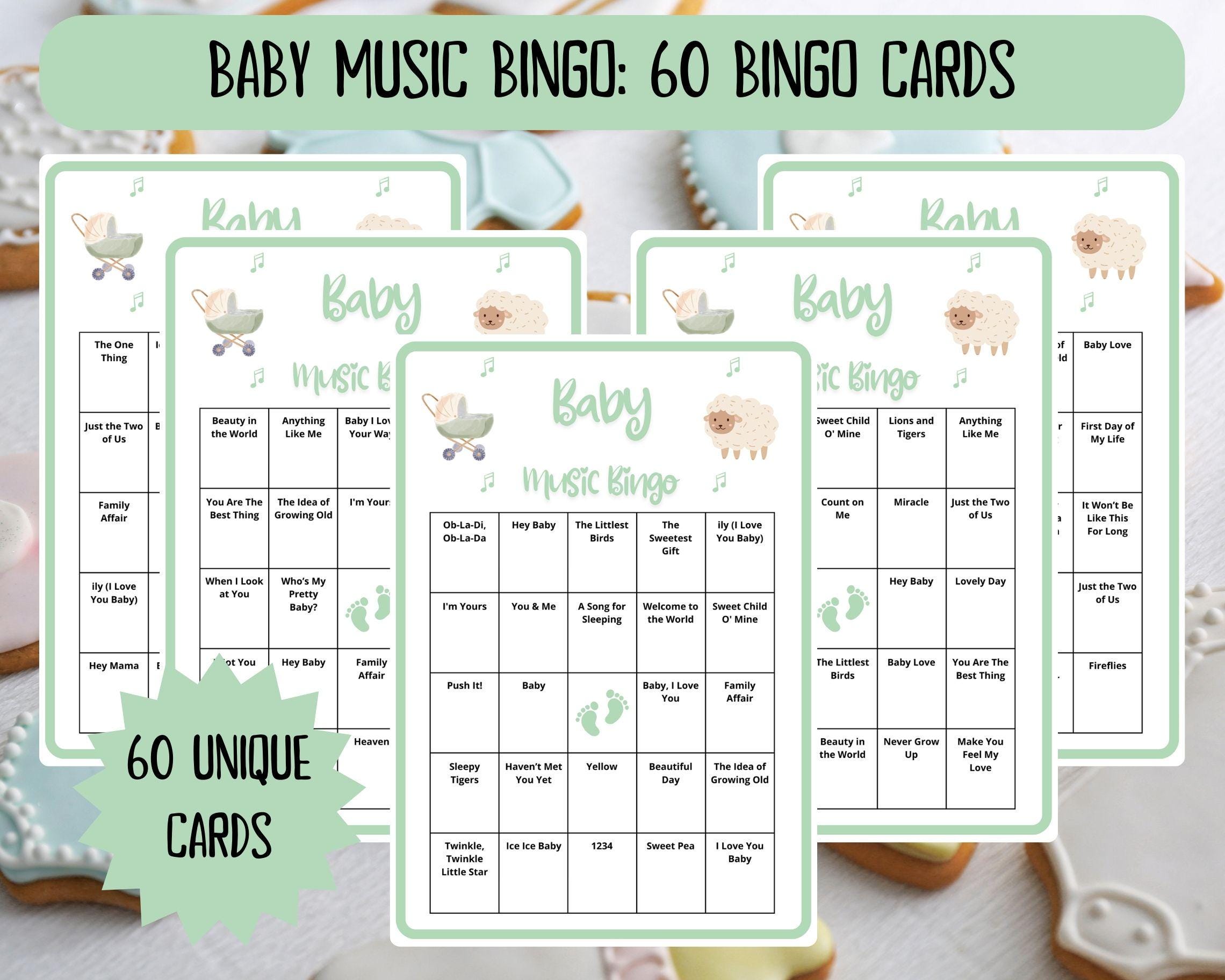 60 Baby Music Bingo Cards - Music Bingo - Baby Shower Bingo - Virtual ...