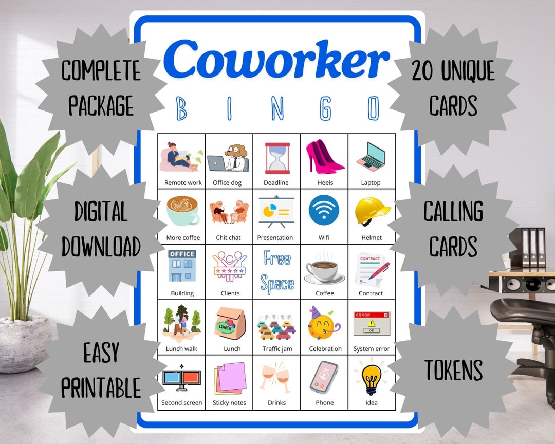 20 Coworker Office Bingo Cards Coworker Bingo Team Building Activities ...