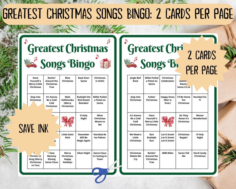 20 Greatest Christmas Songs Bingo Cards - Christmas Bingo - Family ...