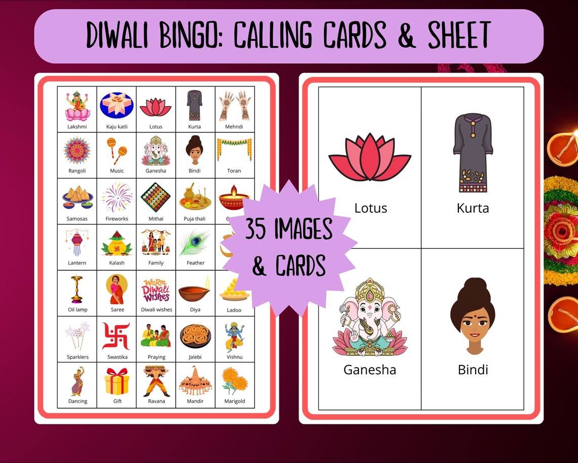 40 Diwali Bingo Cards Diwali Bingo Family Reunion Bingo Indian Games ...
