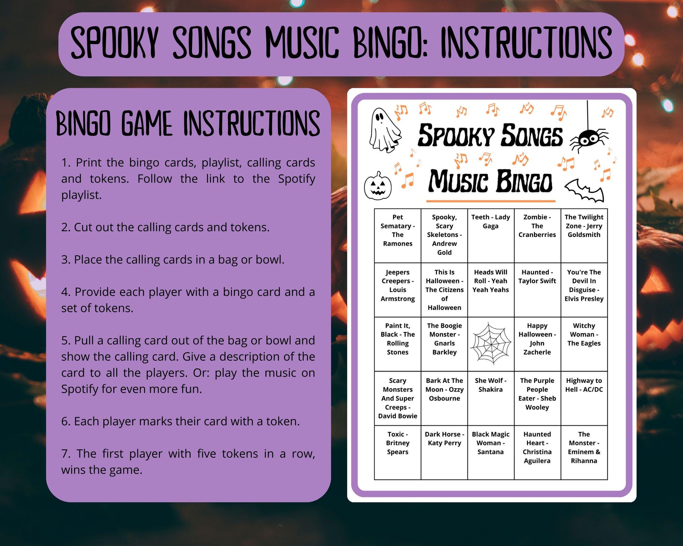 40 Spooky Songs Music Bingo Cards - Halloween Bingo - Music Playlist ...