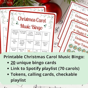 20 Christmas Carol Music Bingo Cards - Christmas Bingo - Family Reunion ...