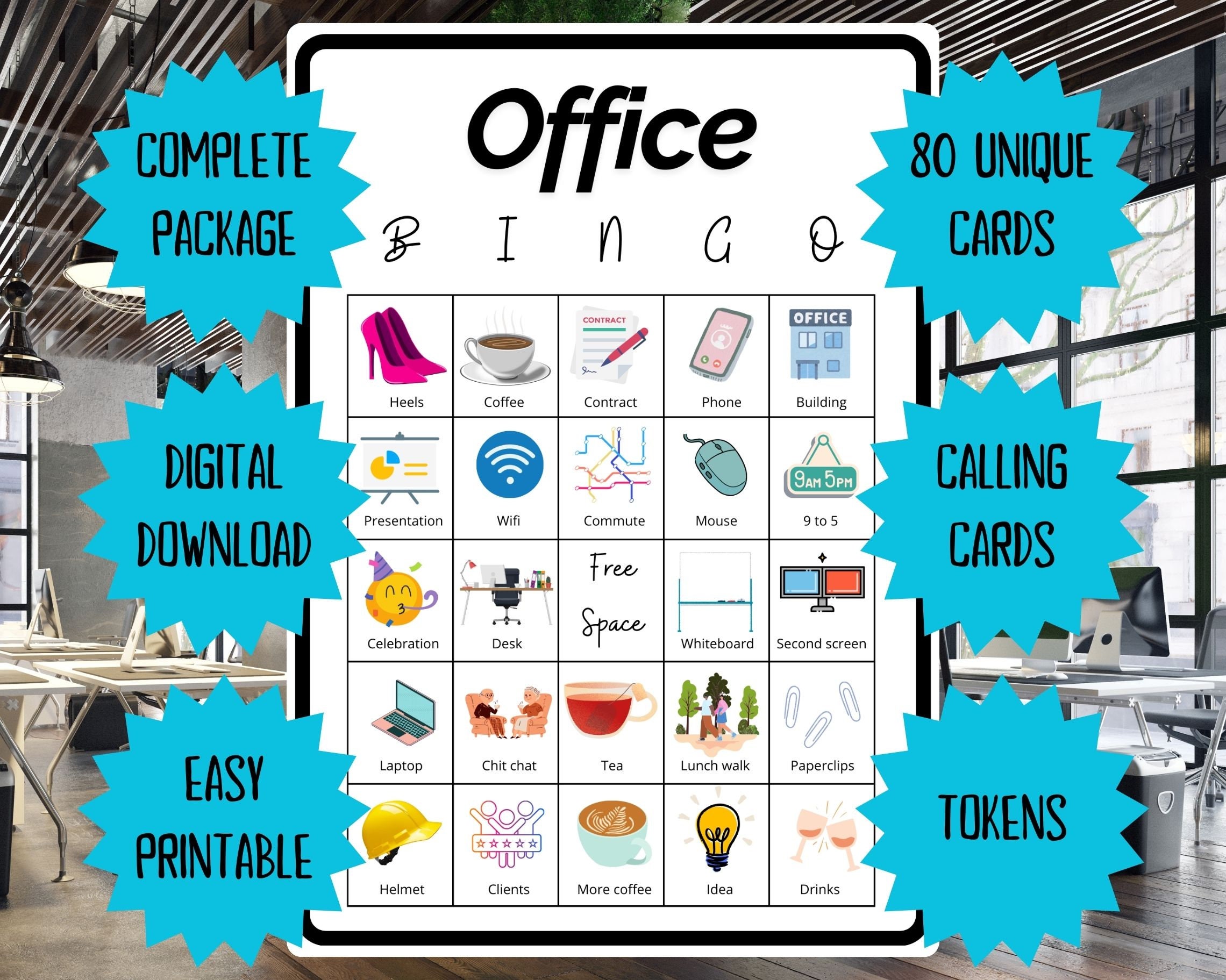 80 Office Bingo Cards Office Games Team Building Games Meeting Bingo ...