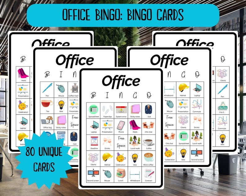 Office Bingo - 80 Cards - Employee Bingo - Team Building Game - Meeting ...