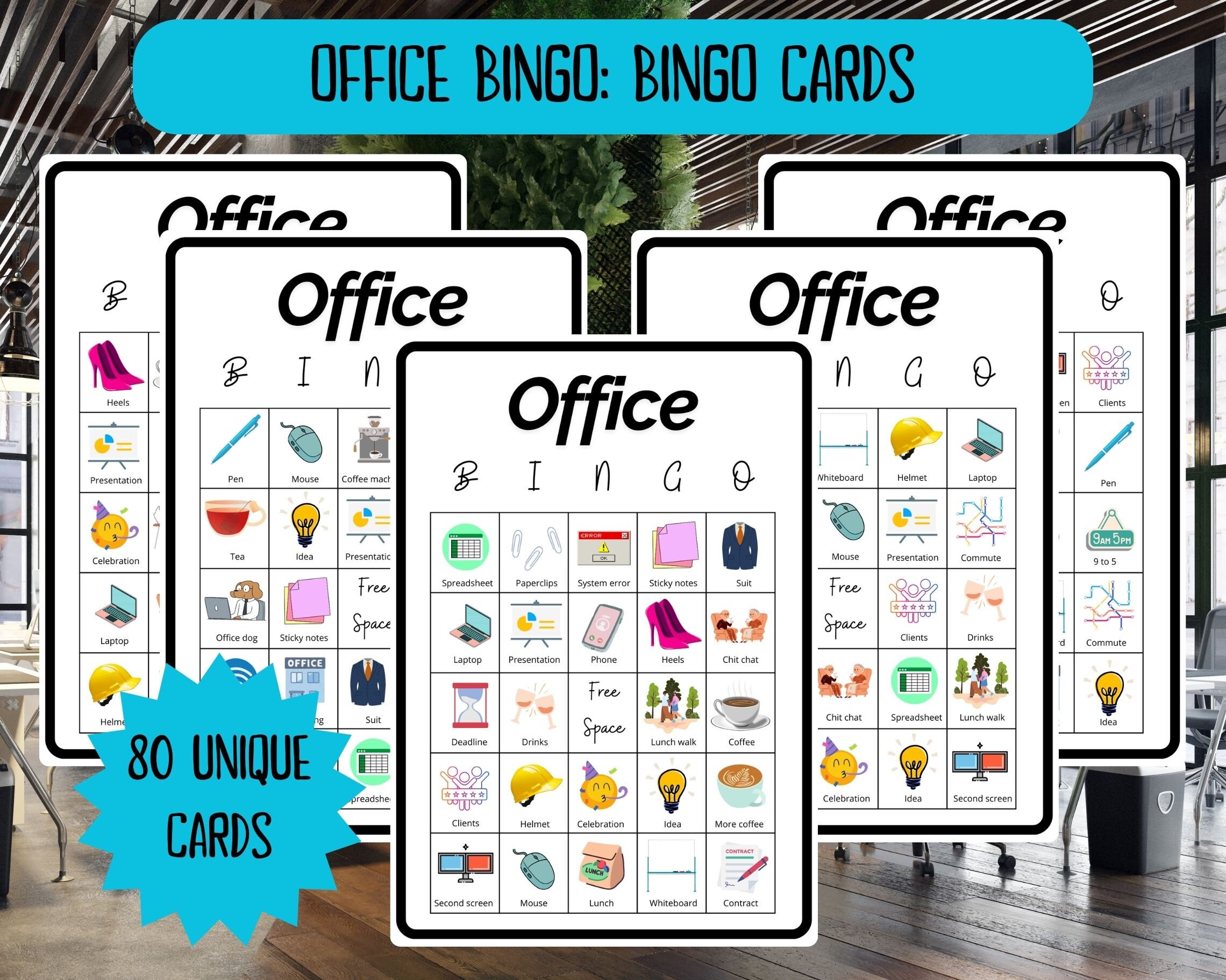 Office Bingo - 80 Cards - Employee Bingo - Team Building Game - Meeting ...