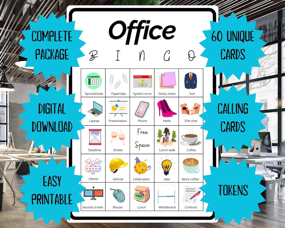 60 Office Bingo Cards Office Games Team Building Games Meeting Bingo ...
