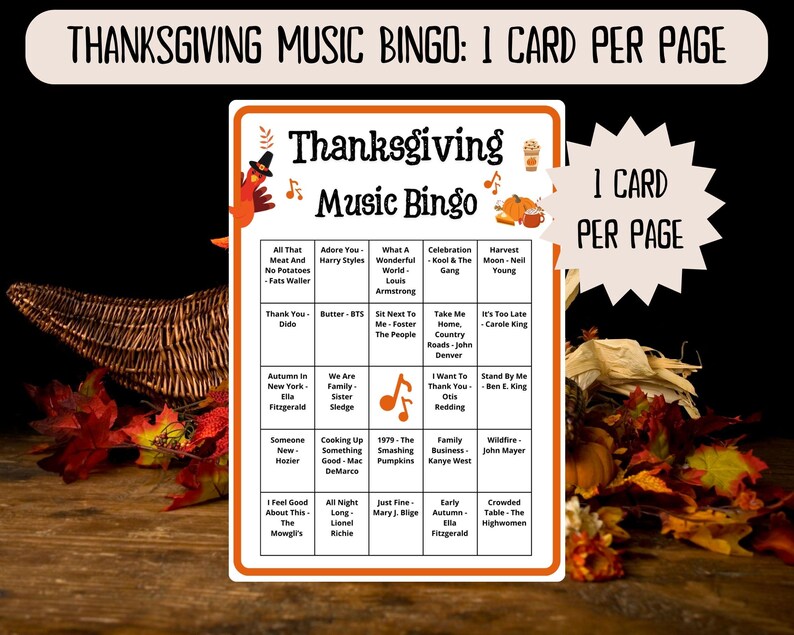 Thanksgiving Music Bingo - 80 Bingo Cards - Printable Thanksgiving Game ...