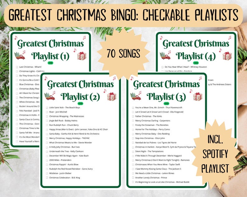 20 Greatest Christmas Songs Bingo Cards - Christmas Bingo - Family ...