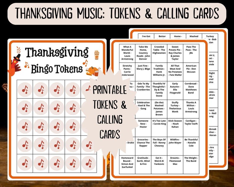 Thanksgiving Music Bingo - 80 Bingo Cards - Printable Thanksgiving Game ...