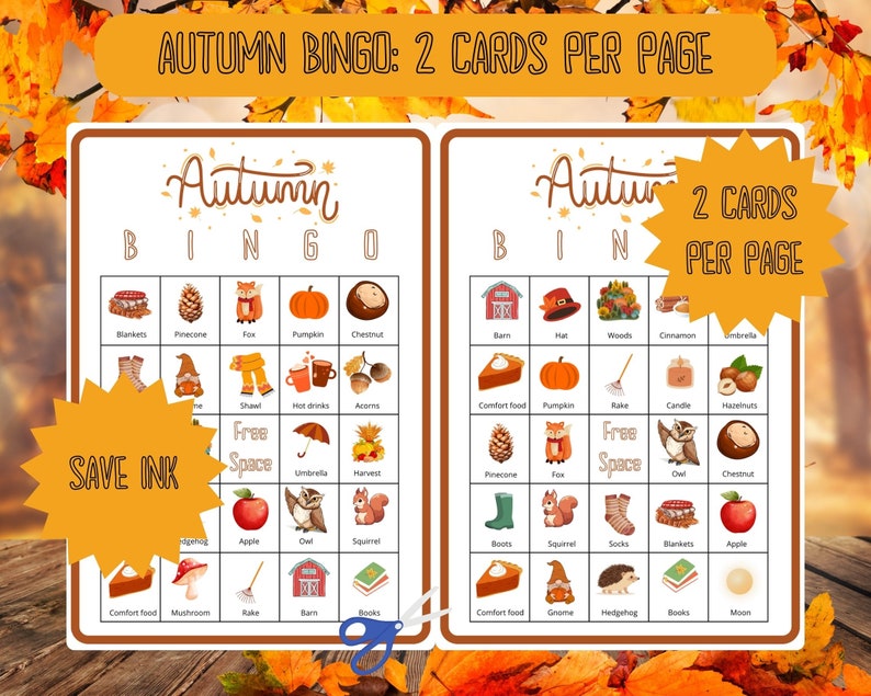 40 Autumn Fall Bingo Cards, Printable Game, Kids Fall Activities ...