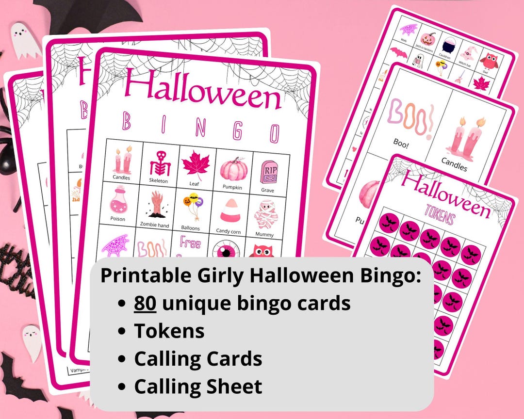 Girly Halloween Bingo - 60 Unique Cards - Teen Halloween Games ...