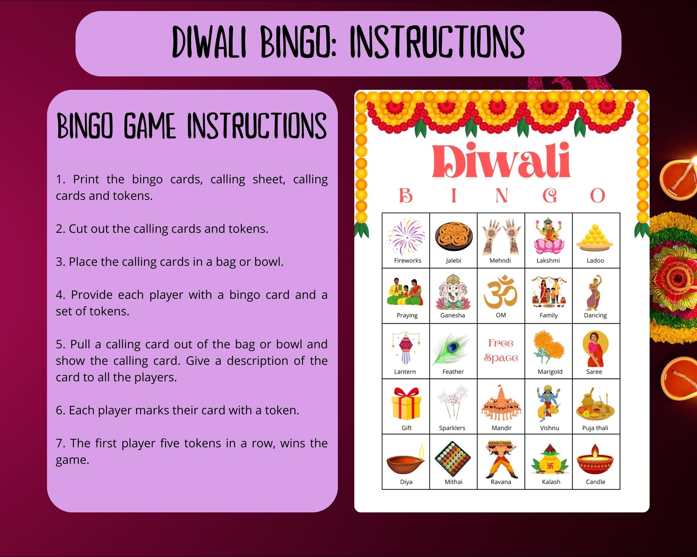 40 Diwali Bingo Cards Diwali Bingo Family Reunion Bingo Indian Games ...