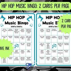 60 Hip Hop Music Bingo Cards Music Bingo 2010's 2020's Hip Hop Music ...