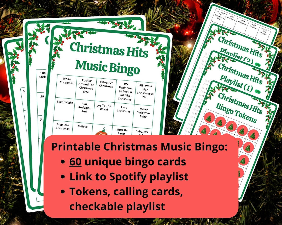 60 Christmas Hits Music Bingo Cards Christmas Group Game Song Bingo ...