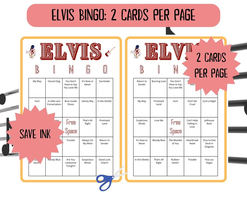 20 Elvis Bingo Cards Music Bingo Elvis Presley Team Building Games ...