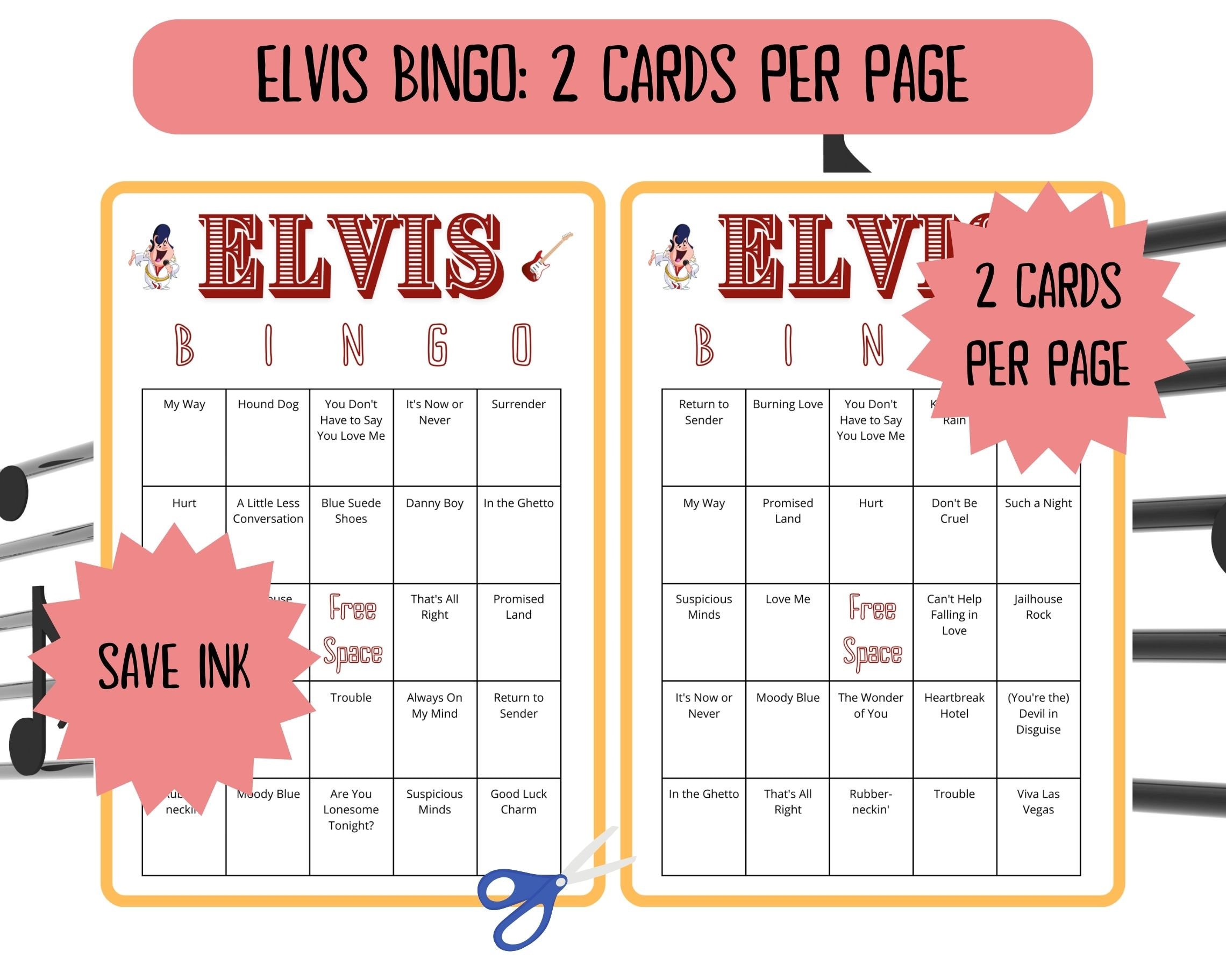 60 Elvis Bingo Cards Music Bingo Elvis Presley Team Building Games ...