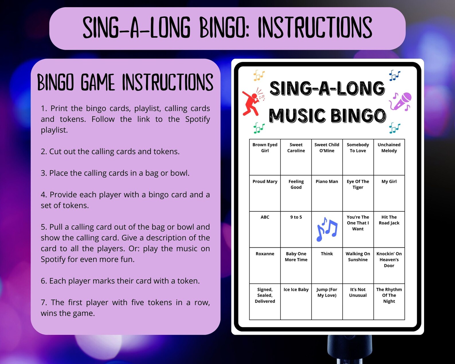 40 Sing-a-long Music Bingo Cards - Music Bingo - Printable Sing-a-long ...