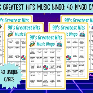 90's Music Bingo Cards - 40 Bingo Cards - Musical Bingo - 90s Music ...
