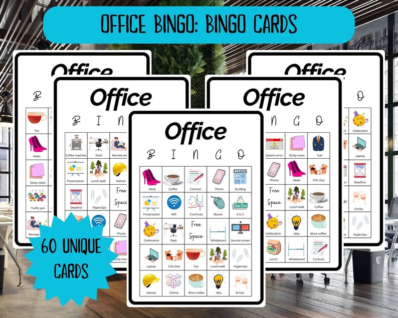 Office Bingo 60 Bingo Cards Office Games Team Building Games Meeting ...