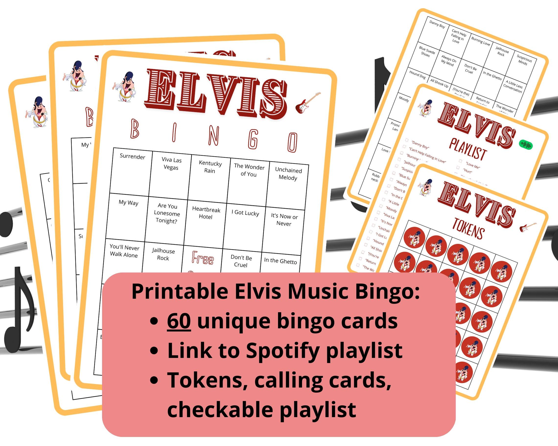 Elvis Bingo - 60 Bingo Cards - Music Bingo - Elvis Presley - Team ...