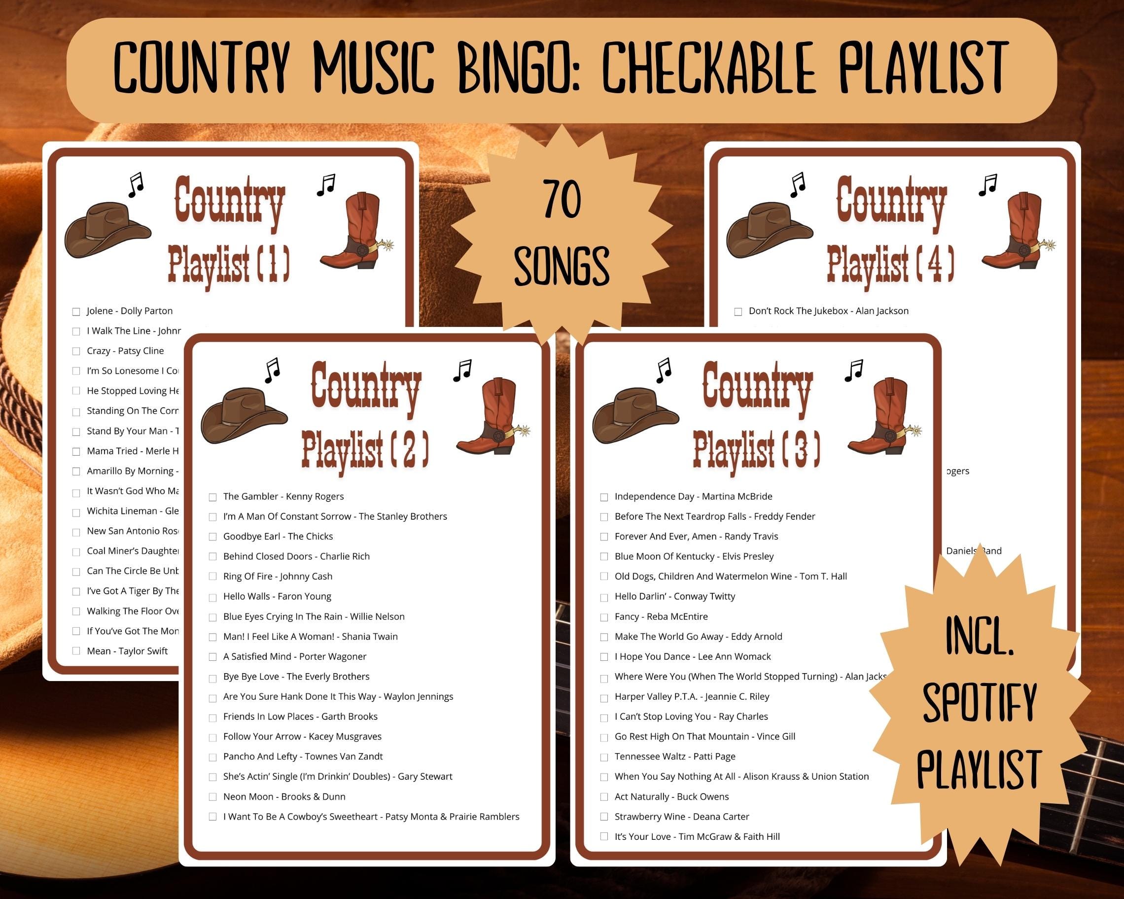 Country Music Bingo - 60 Bingo Cards - Western Bingo - Musical Bingo ...
