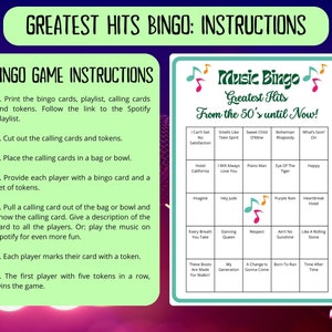 60 Greatest Hits Music Bingo Cards - Music Bingo - 50s 60s 70s 80s ...