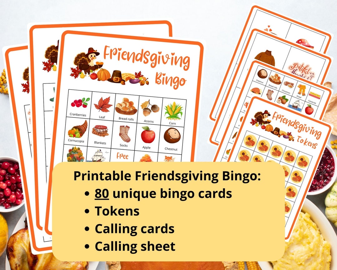 Friendsgiving Bingo - 80 Cards - Friendsgiving Games - Thanksgiving ...
