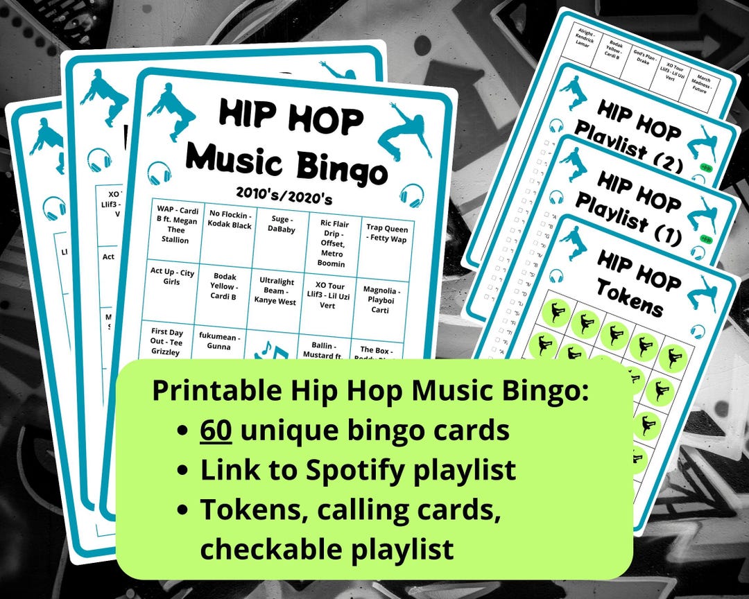 60 Hip Hop Music Bingo Cards Music Bingo 2010's 2020's Hip Hop Music ...