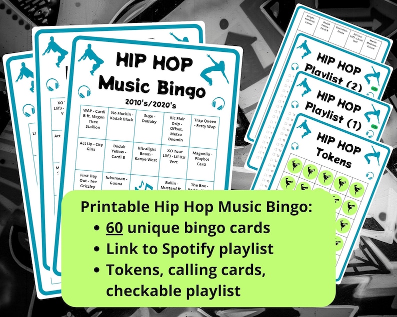 60 Hip Hop Music Bingo Cards Music Bingo 2010's 2020's Hip Hop Music ...