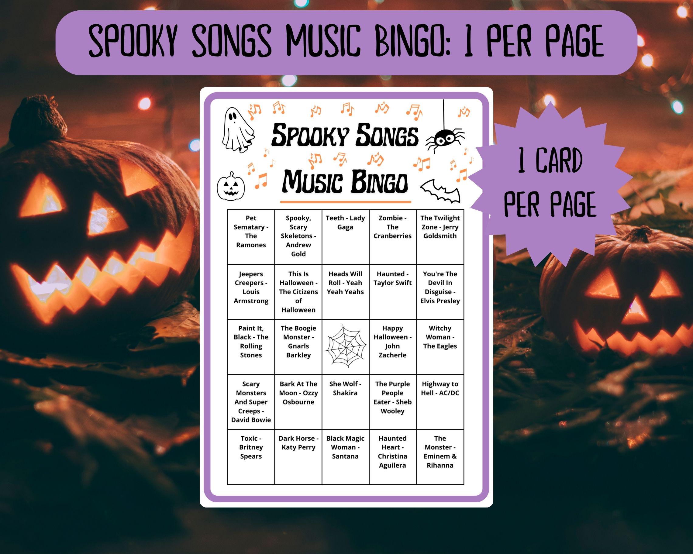 40 Spooky Songs Music Bingo Cards - Halloween Bingo - Music Playlist ...