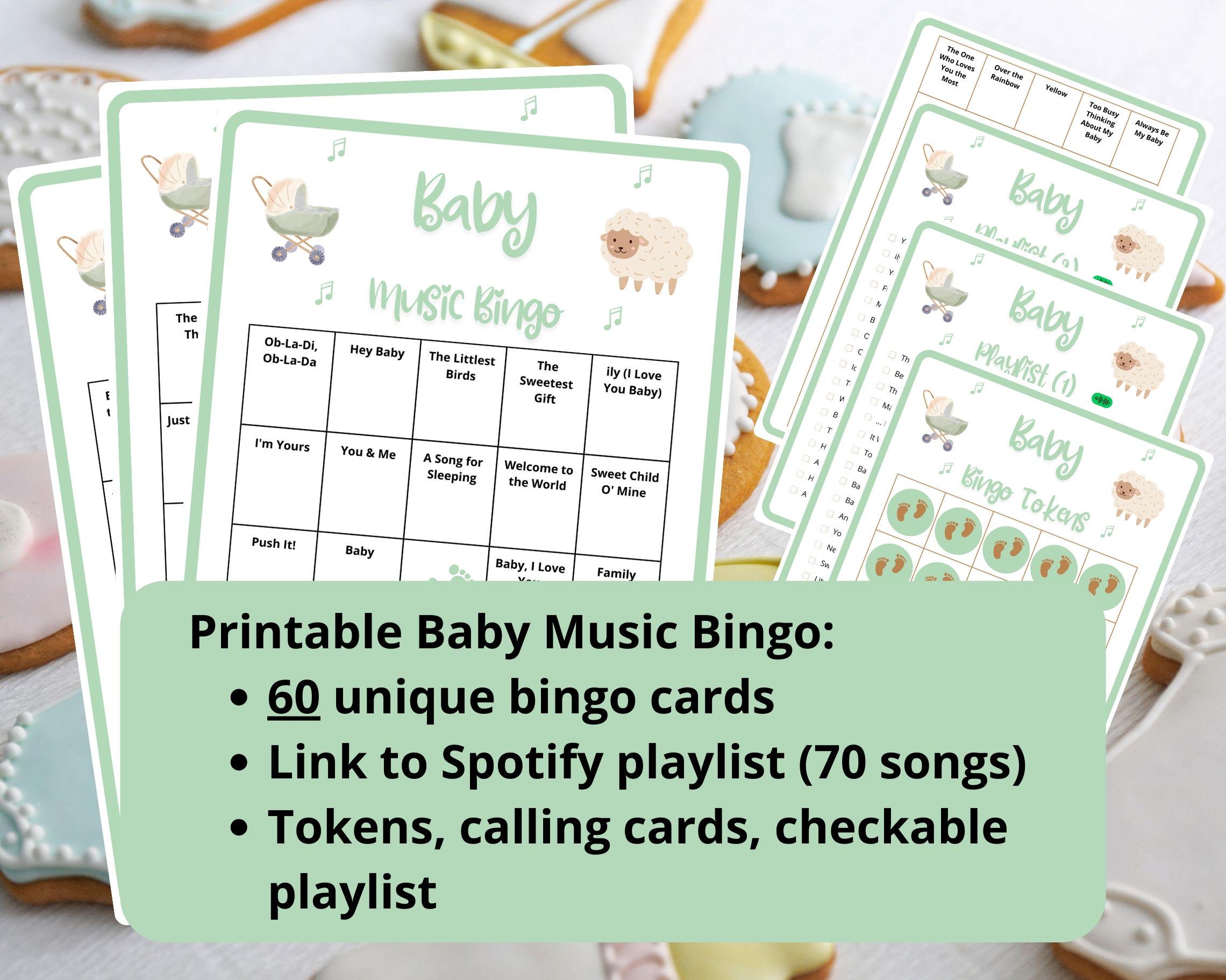 60 Baby Music Bingo Cards - Music Bingo - Baby Shower Bingo - Virtual ...
