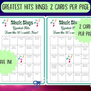 60 Greatest Hits Music Bingo Cards - Music Bingo - 50s 60s 70s 80s ...