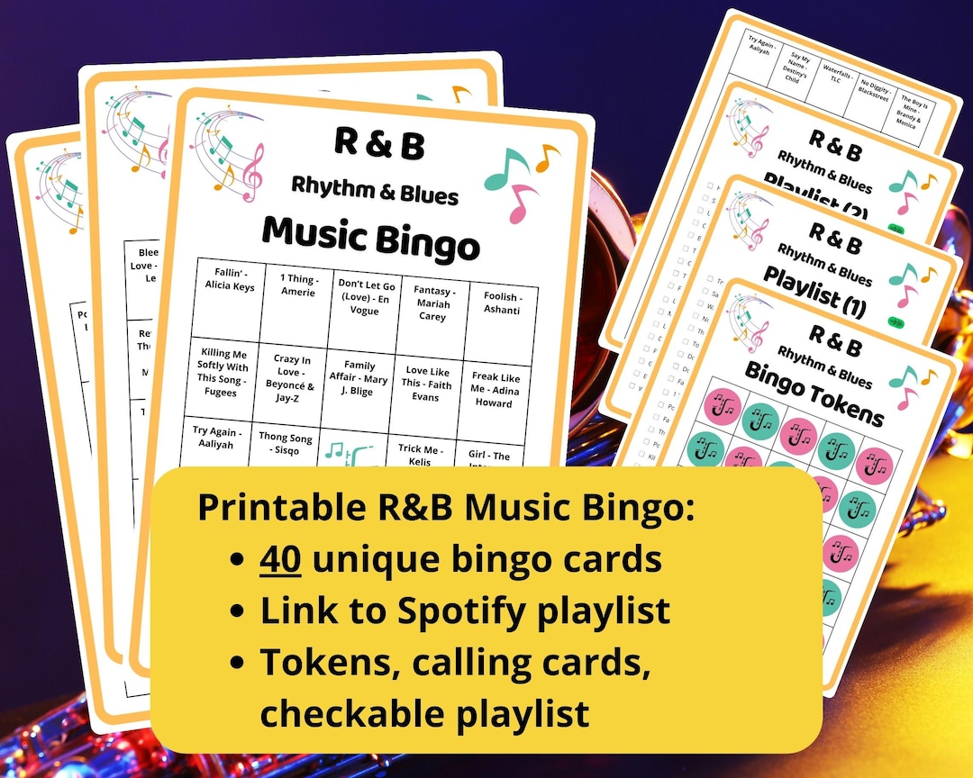 40 R&B Music Bingo Cards Rhythm and Blues Music Bingo Music Games ...