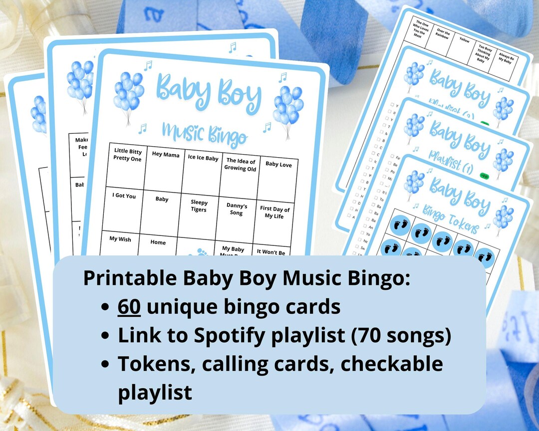 Baby Shower Bingo - 60 Baby Boy Music Bingo Cards - Baby Shower Games ...