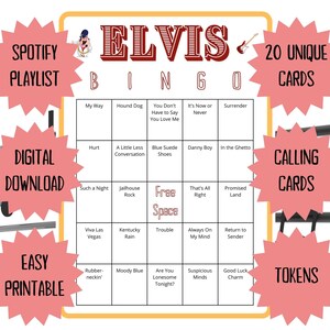 20 Elvis Bingo Cards Music Bingo Elvis Presley Team Building Games ...
