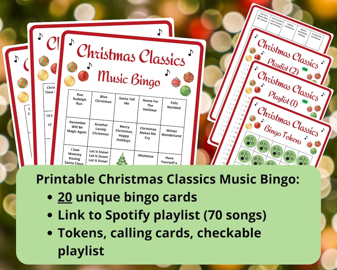 20 Christmas Classics Music Bingo Cards Christmas Group Game Christmas ...