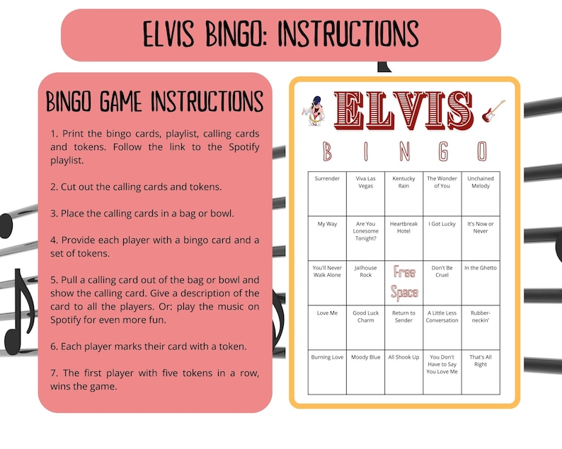 20 Elvis Bingo Cards Music Bingo Elvis Presley Team Building Games ...
