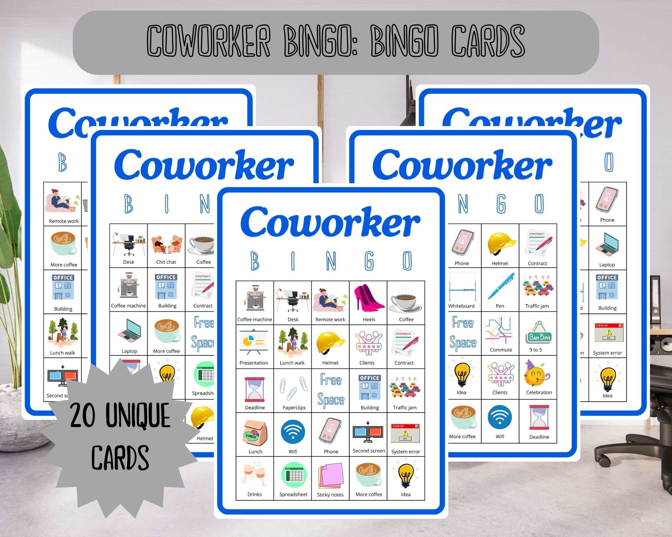 20 Coworker Office Bingo Cards Coworker Bingo Team Building Activities ...