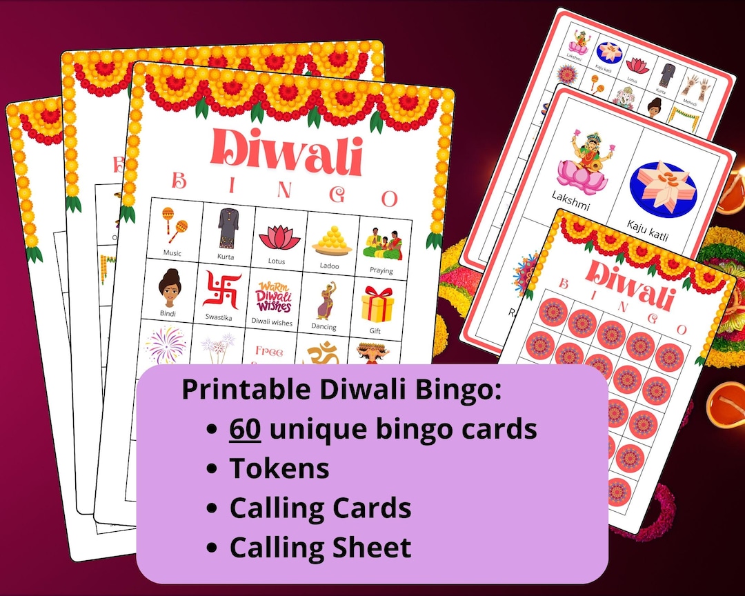 Diwali Bingo - 60 Bingo Cards - Diwali Activities - Family Reunion ...