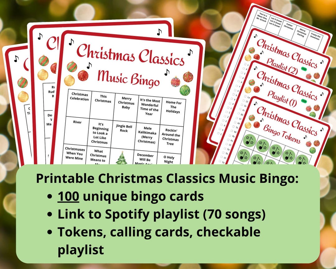 100 Christmas Classics Music Bingo Cards - Christmas Songs Bingo ...