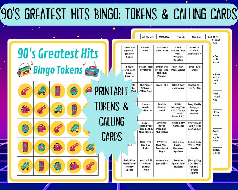 90's Music Greatest Hits Bingo Cards - 40 Cards - Music Bingo - 90's ...