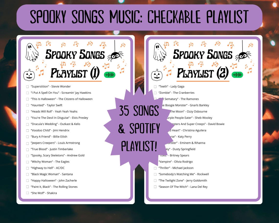 40 Spooky Songs Music Bingo Cards - Halloween Bingo - Music Playlist ...