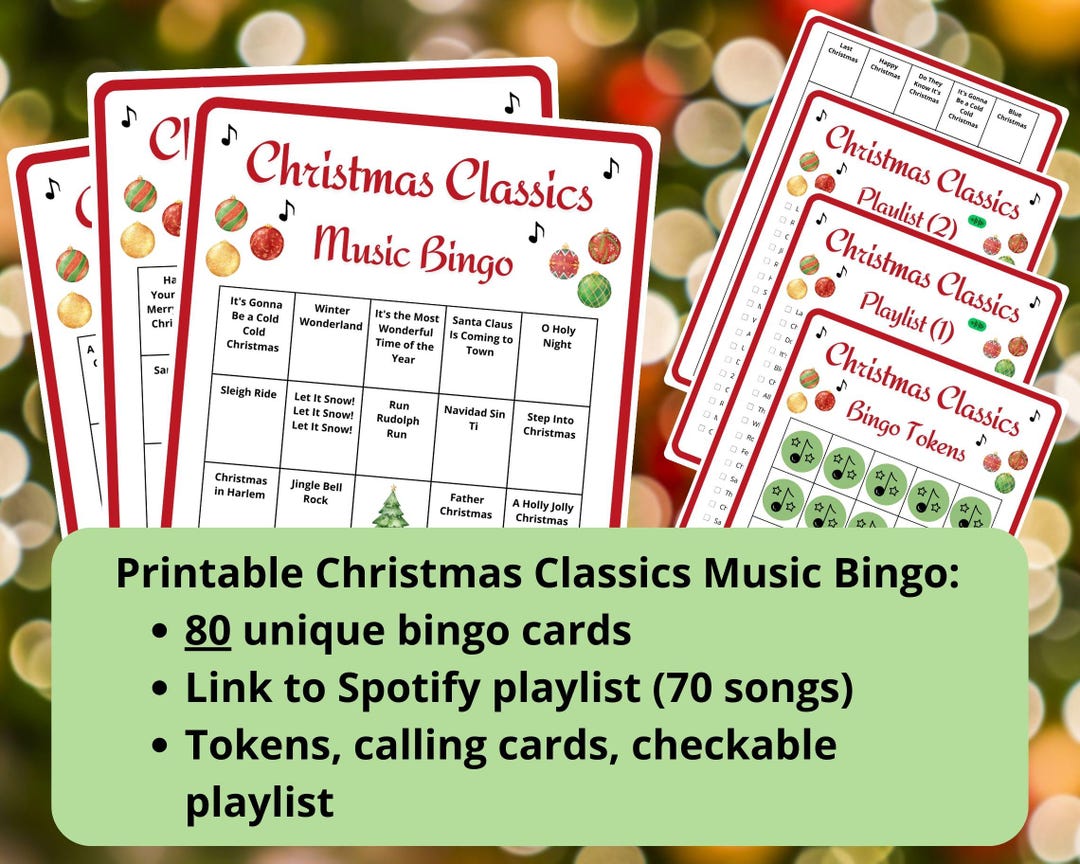80 Christmas Classics Music Bingo Cards - Christmas Songs Bingo ...